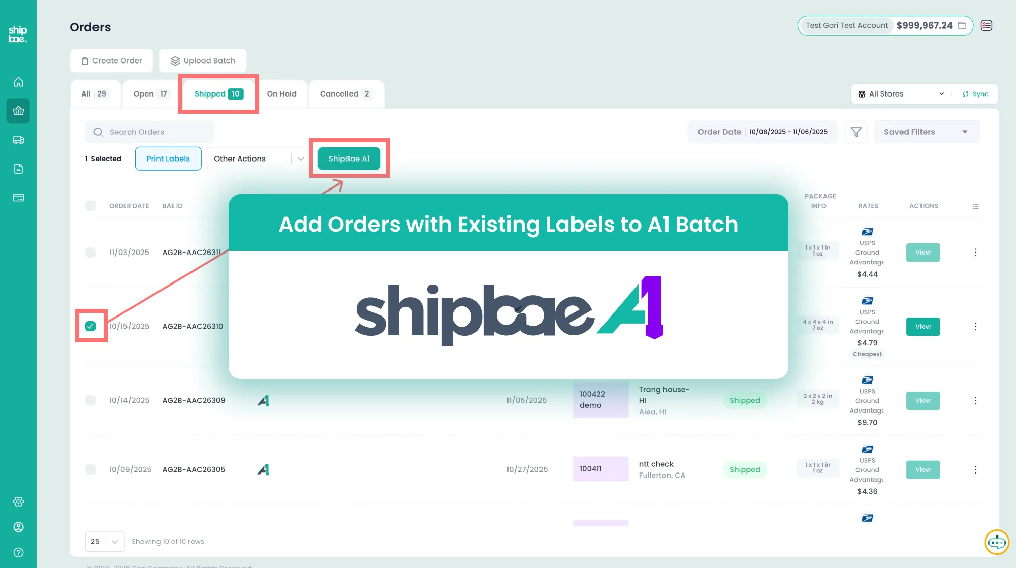 Add Orders with Existing Labels to A1 Batch - Gori.AI